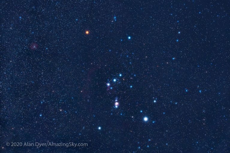 Blue-white Rigel is Orion’s brightest star