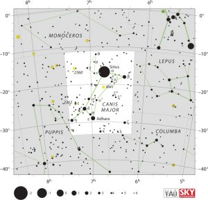 M41 is a faint star cluster near bright Sirius